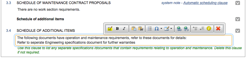 Masterspec Scheduling Sections - Masterspec